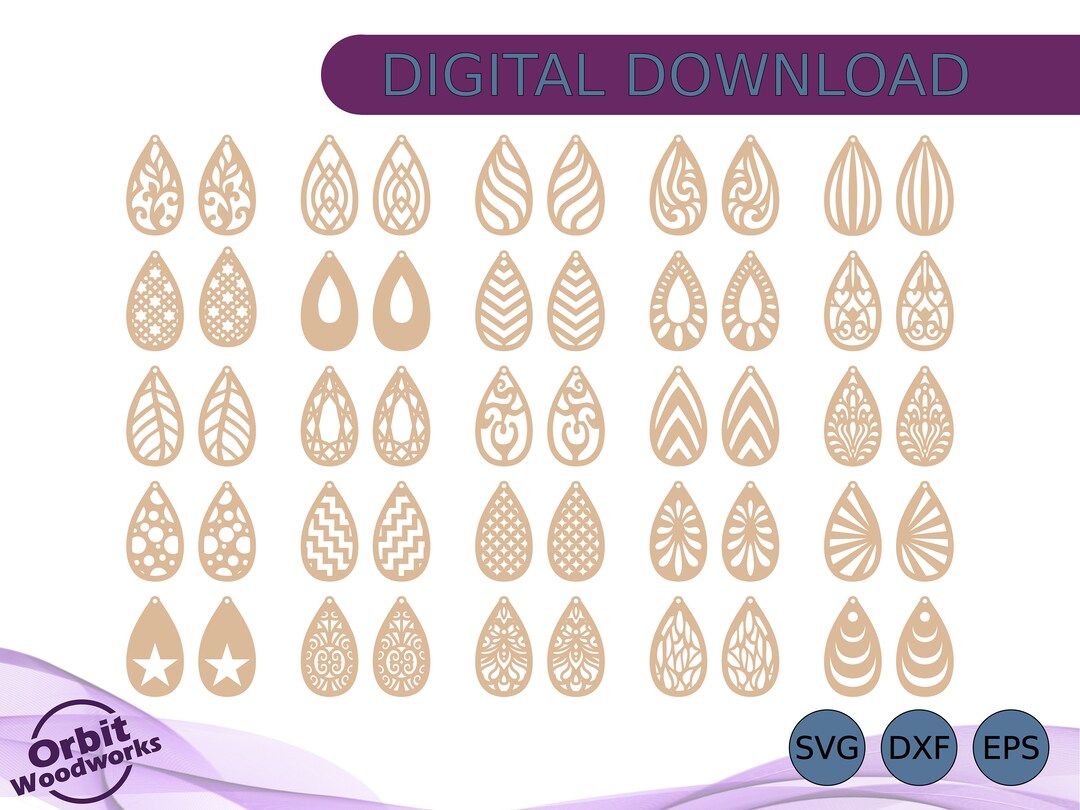 Dangle Teardrop Earring SVG DXF EPS Bundle, Wooden Jewelry, Cricut ...