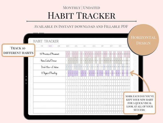 Habit Tracker Monthly Undated Habit Log Printable PDF | Etsy