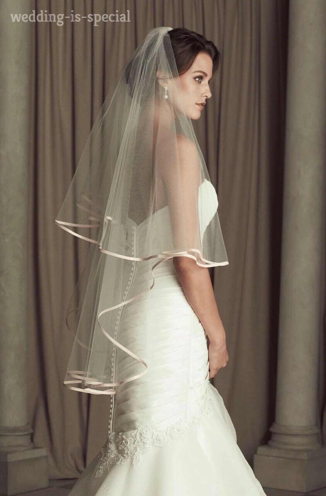 Classicfingertip Satin Edge 2 Tier, Two Tier 28/42 Wedding Veil ROSE ...