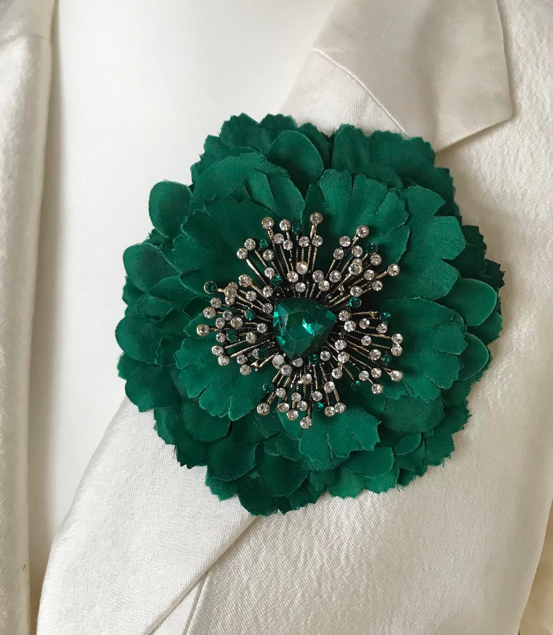 Emerald, Green, Crystal, Flower, Brooch, Corsage, Clip, Wedding ...