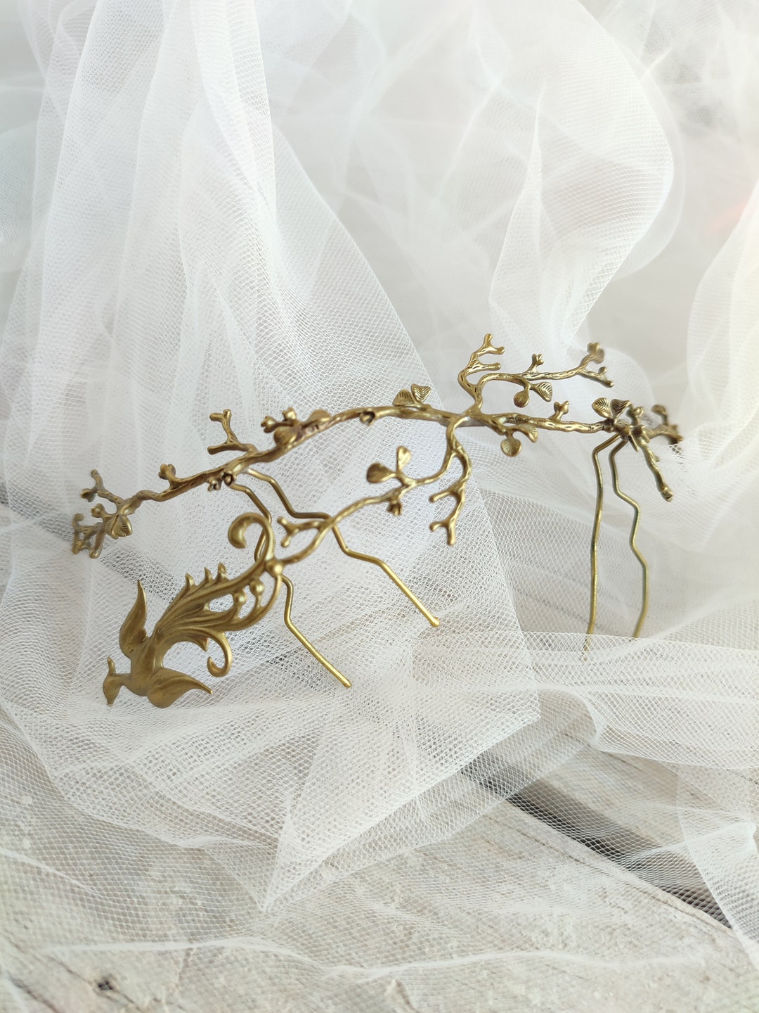 Branch Bridal Headpiece. Gold Bird on Twigs Hair Comb Perfect for an ...
