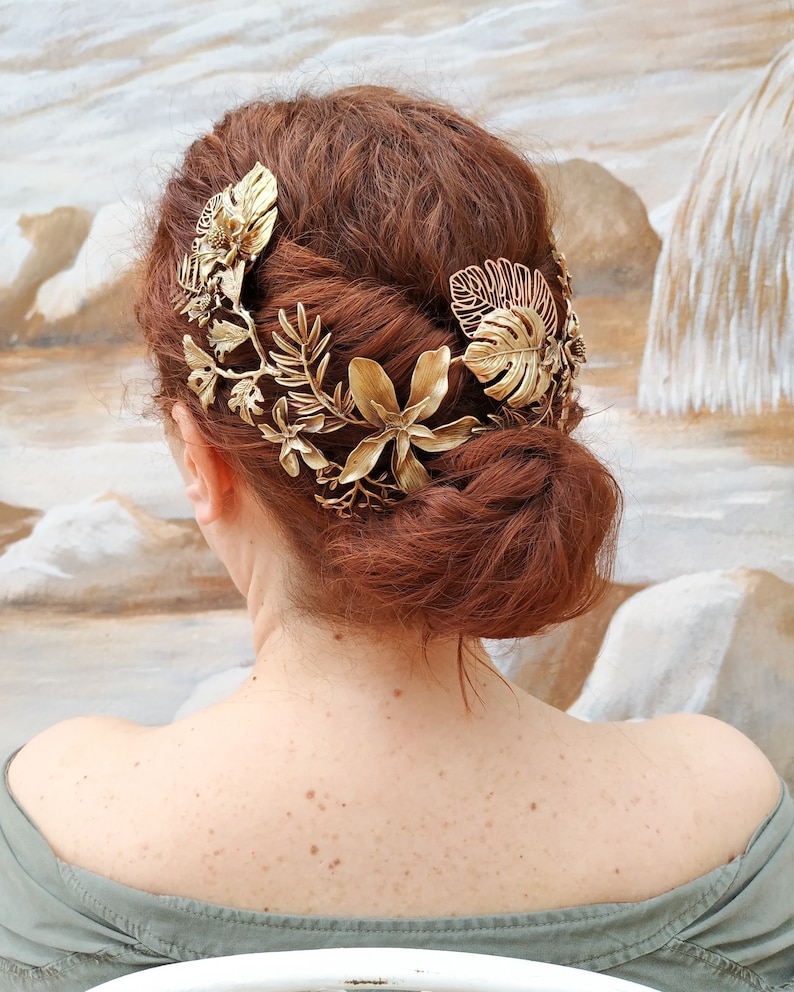 Gold Floral Wedding Tiara Modern Bridal Crown Boho Wedding - Etsy