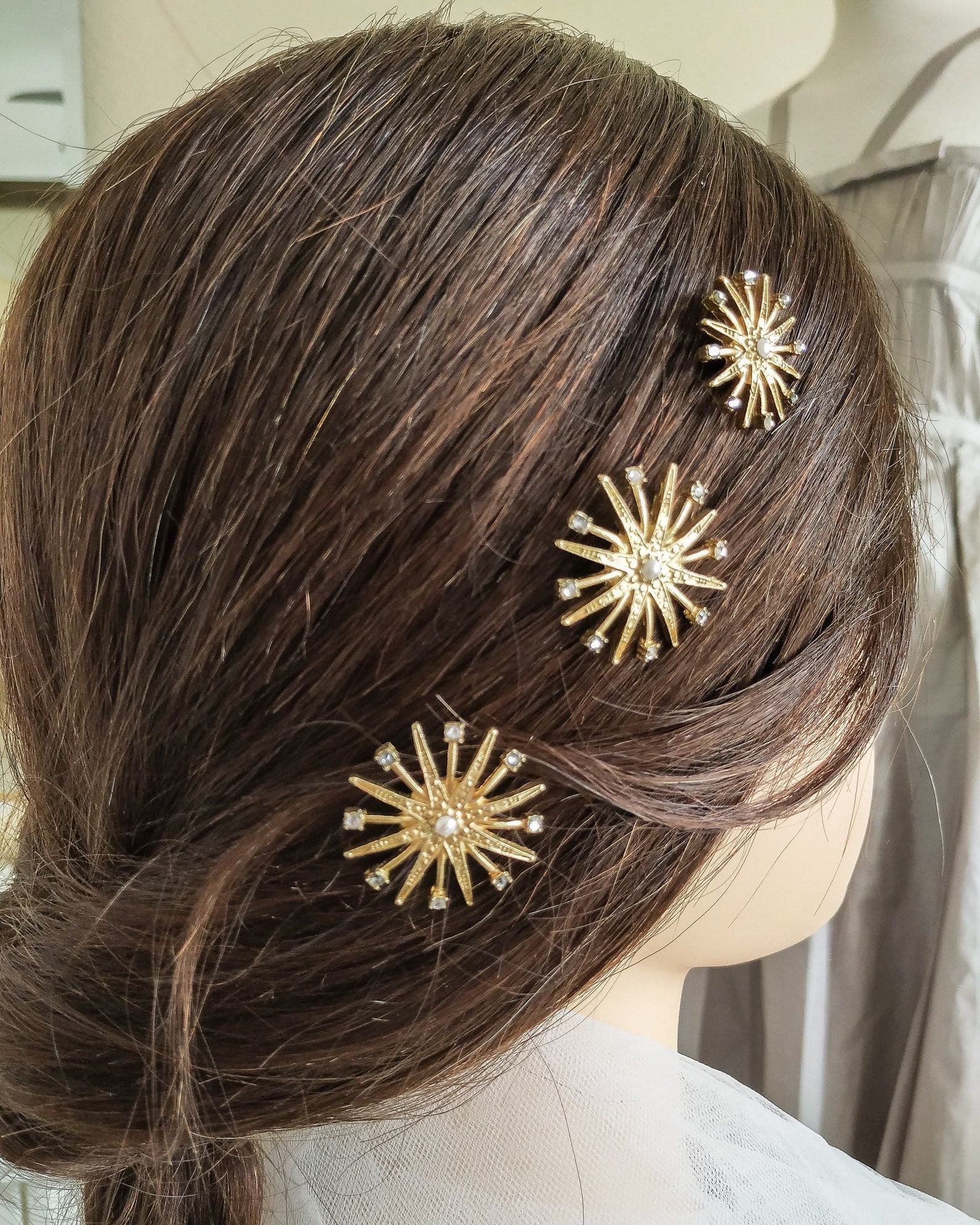 Star Art Deco Bridal Bobby Pins Set With Dainty Crystals and Sweet ...
