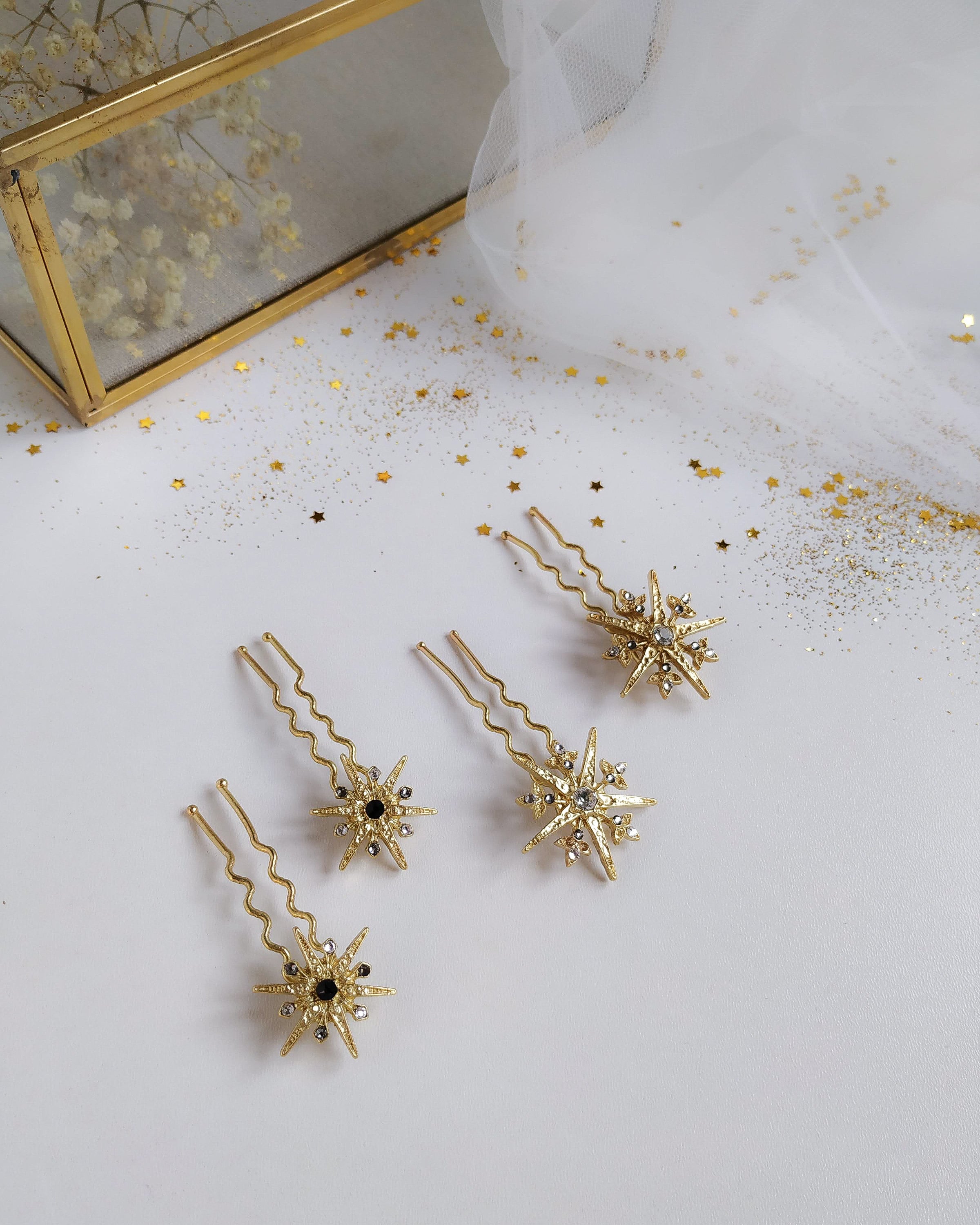 Set of 3 Star Bridal Hair Pins for Edgy Classic Bride Boho - Etsy