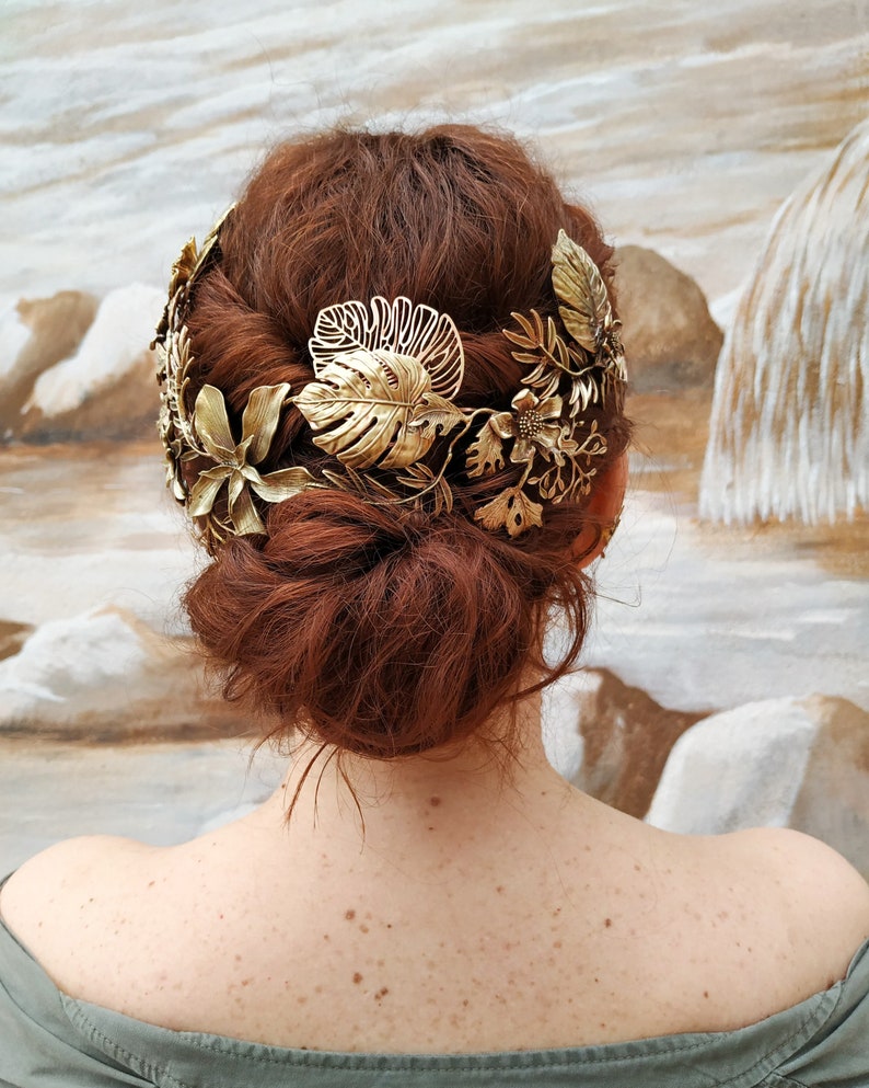 Gold Floral Wedding Tiara Modern Bridal Crown Boho Wedding - Etsy