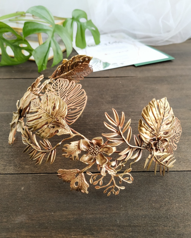 Gold Floral Wedding Tiara Modern Bridal Crown Boho Wedding | Etsy