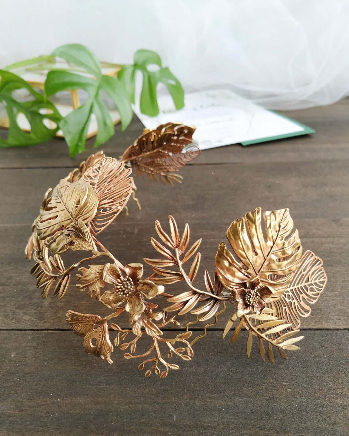 Gold Floral Wedding Tiara Modern Bridal Crown Boho Wedding | Etsy