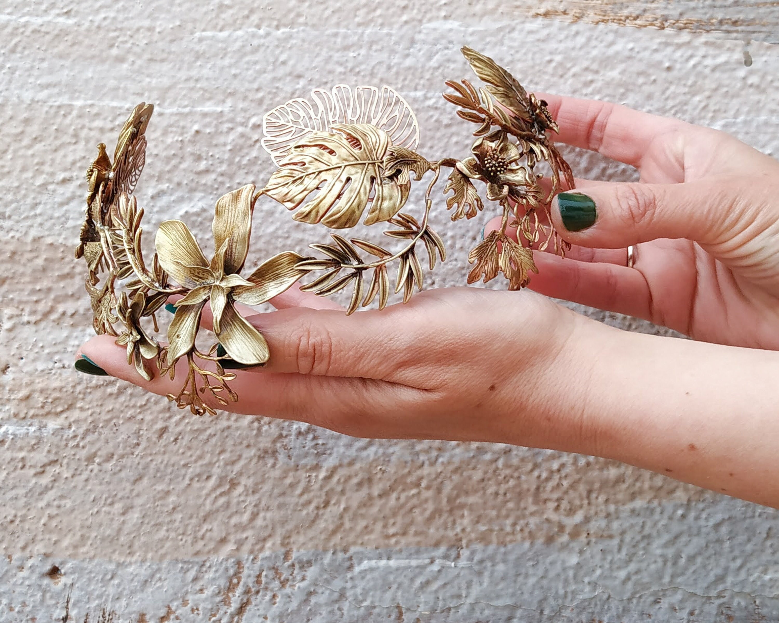 Gold Floral Wedding Tiara Modern Bridal Crown Boho Wedding - Etsy