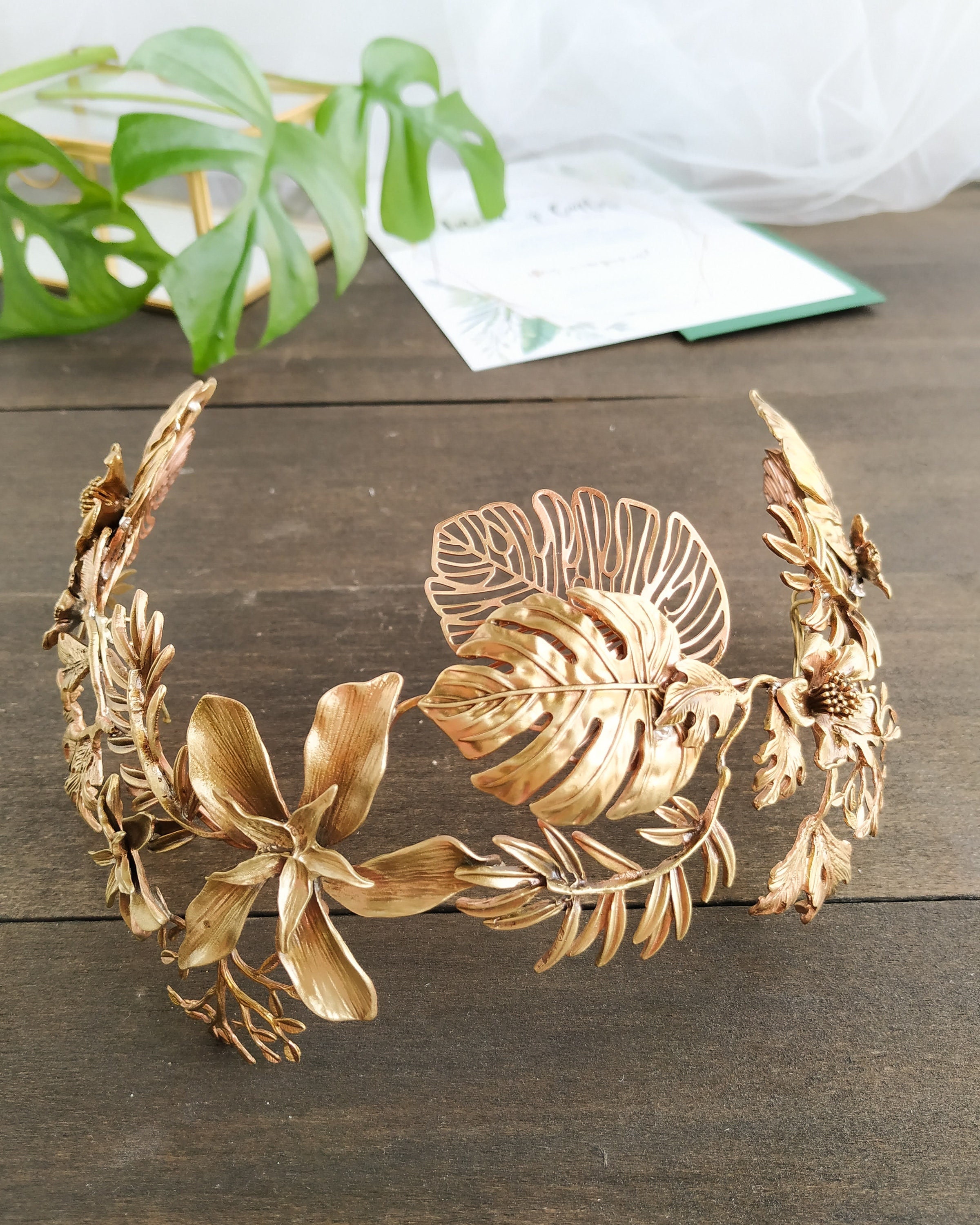Gold Floral Wedding Tiara Modern Bridal Crown Boho Wedding - Etsy