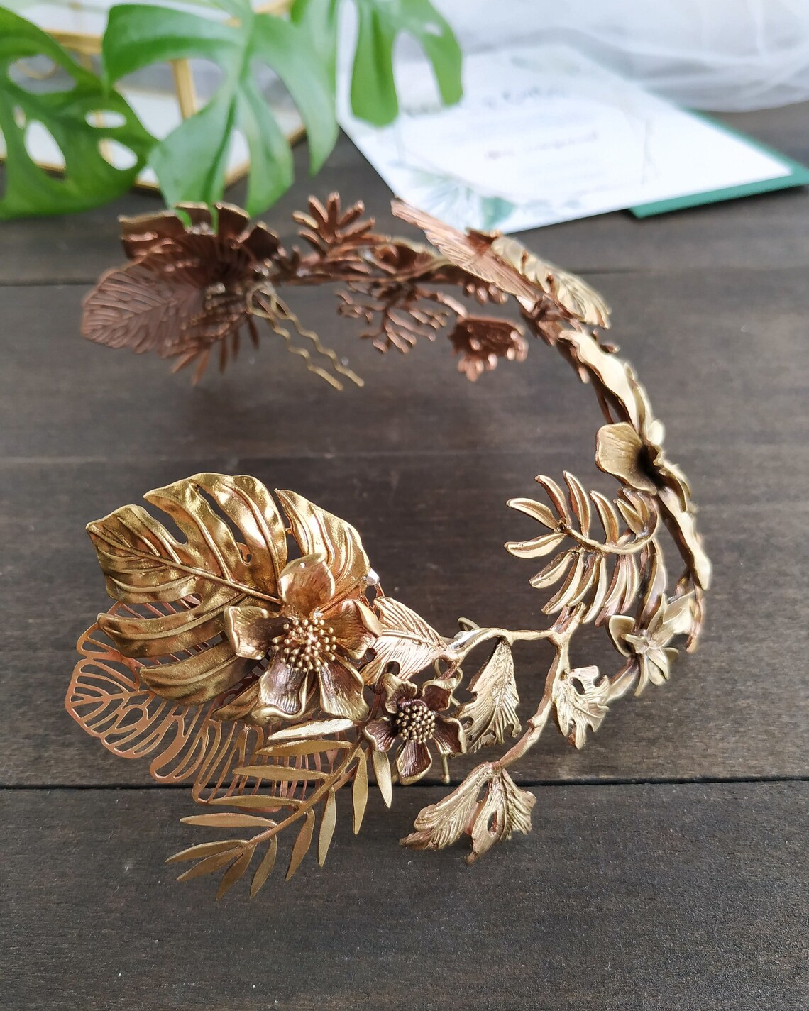 Gold Floral Wedding Tiara Modern Bridal Crown Boho Wedding | Etsy