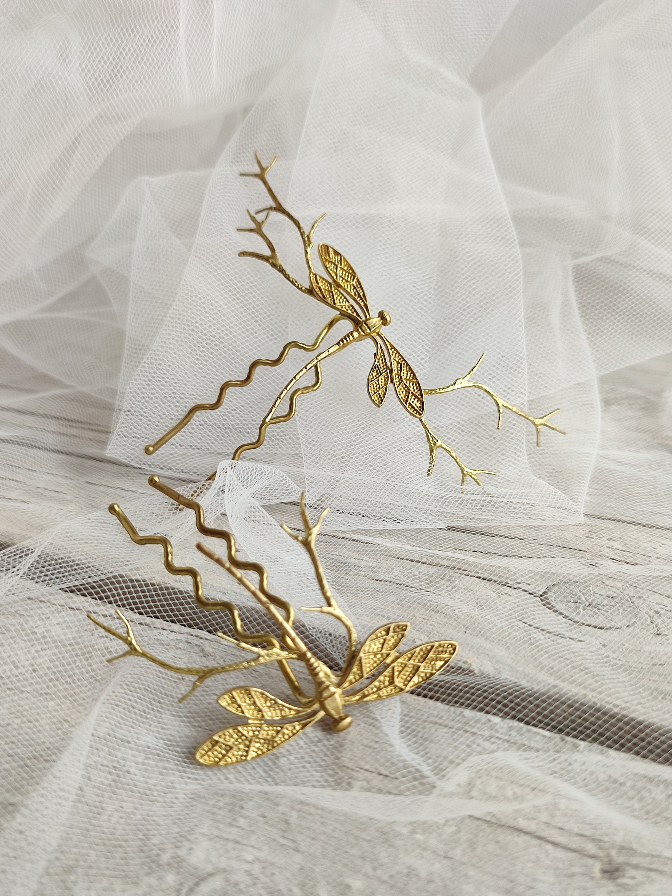 Dragonfly Bridal Hair Pins Set With Nature Boho Style, Gold Dragonfly ...