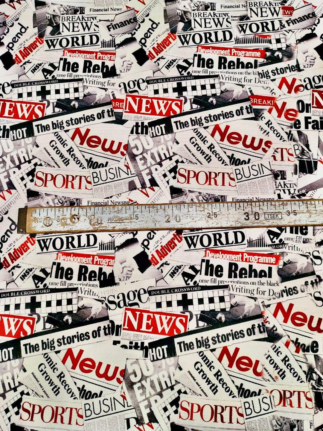 Newspaper Print Fabric: Black, White & Red Headlines - Modern ...