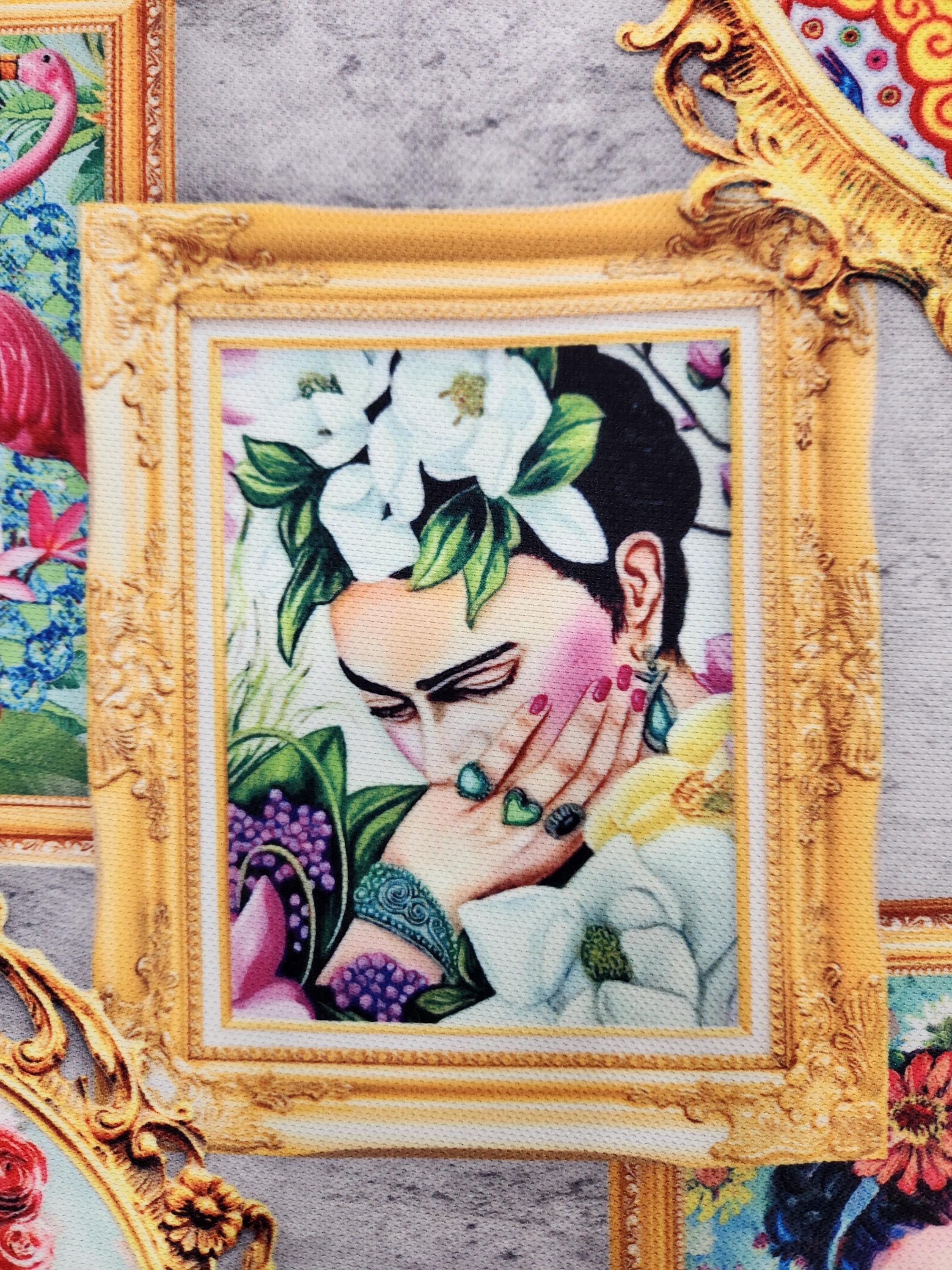 Frida Kahlo Fabric Vibrant Portrait Frames With Golden Accents Mexican ...