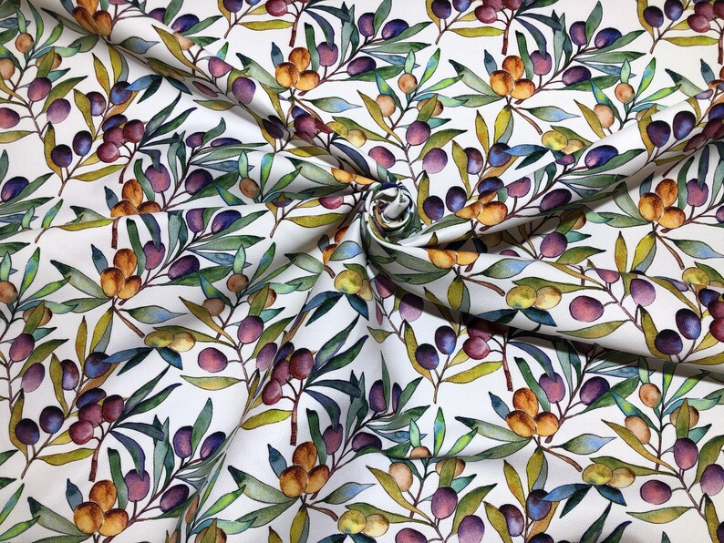 Watercolor Olive Branch Fabric: Mediterranean Botanical Print - Etsy