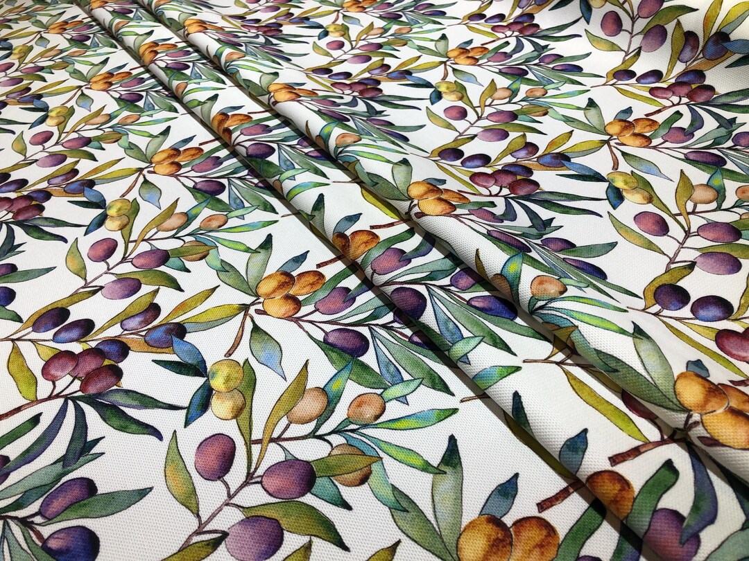 Watercolor Olive Branch Fabric: Mediterranean Botanical Print - Etsy