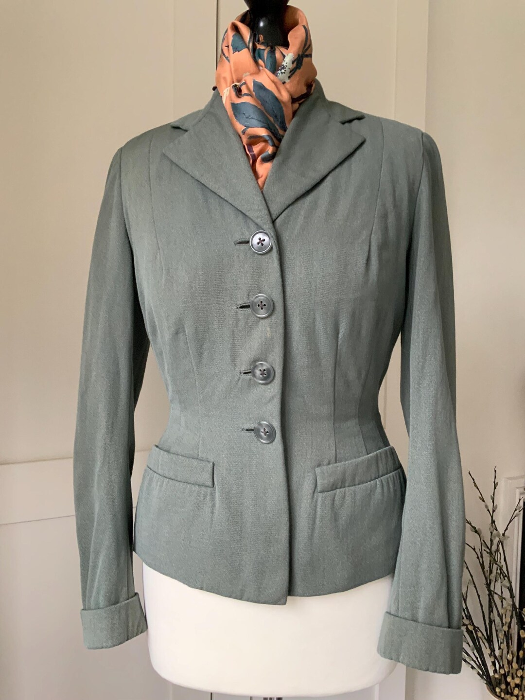 True Vintage 1940s Stunning Tailor Made Wool Fitted Jacket Grey Green ...