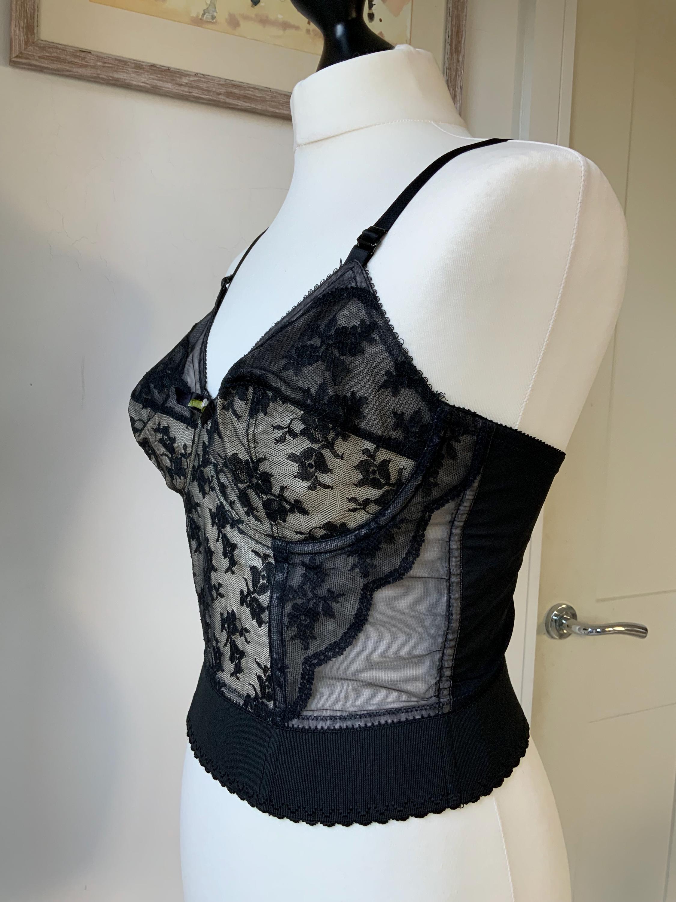 Vintage Lady Marlene 1960s Black Lace Boned Bustier Longline Bra Corset ...
