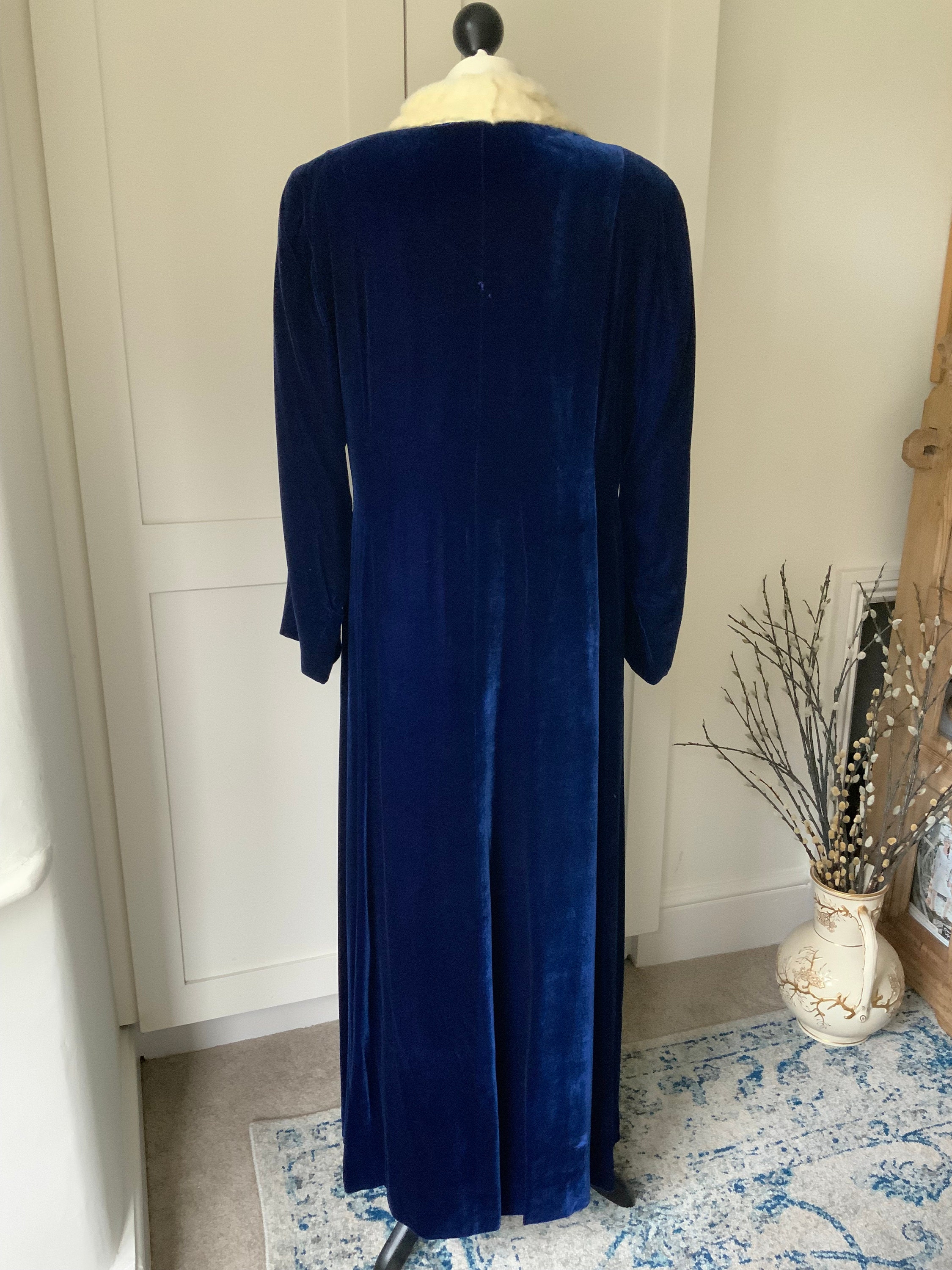 Vintage Rare 1940s Sapphire Blue Velvet Full Length Opera Coat Bespoke ...
