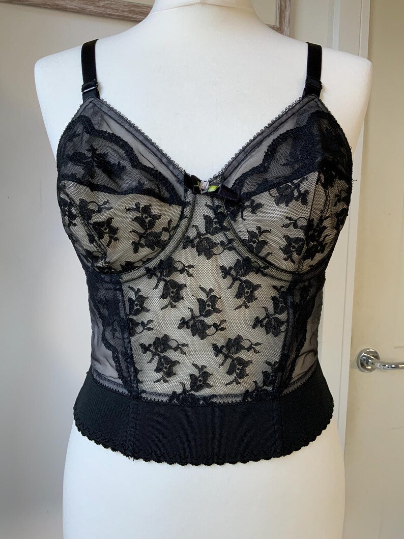 Vintage Lady Marlene 1960s Black Lace Boned Bustier Longline Bra Corset ...