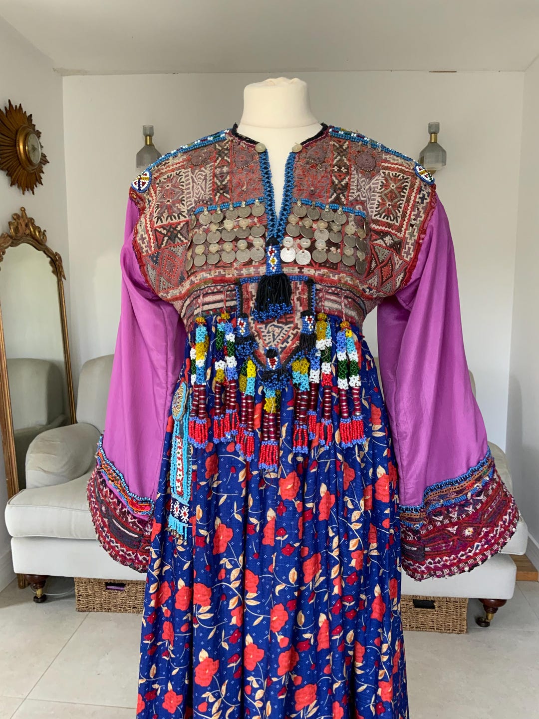 Antique Vintage Afghan Handmade Coin Dress Kuchi Tribal Embroidery ...