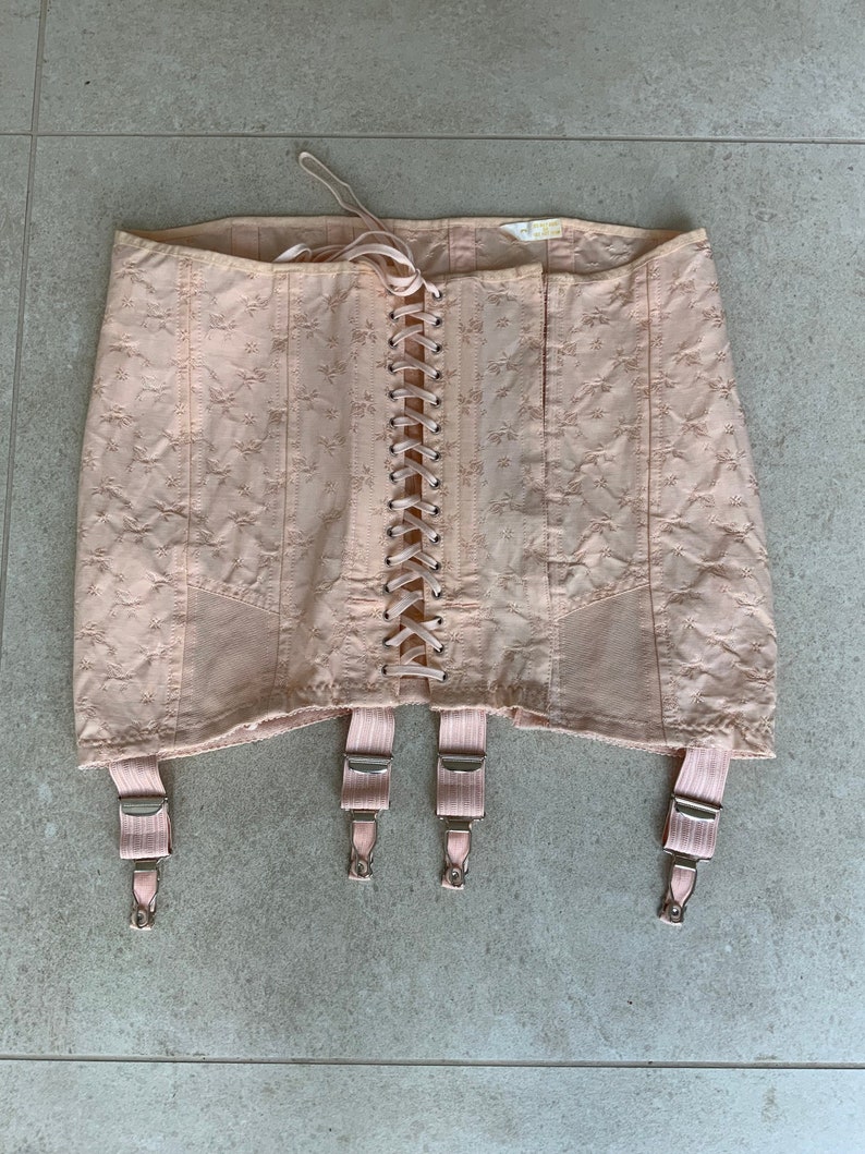 Vintage 1940s 1950s Spirella Pink Peach Girdle Cotton Jacquard Metal ...