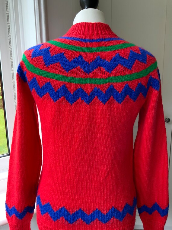 Vintage 1970s 1980s Red Fairisle Wool Hand Knitted Sw… - Gem