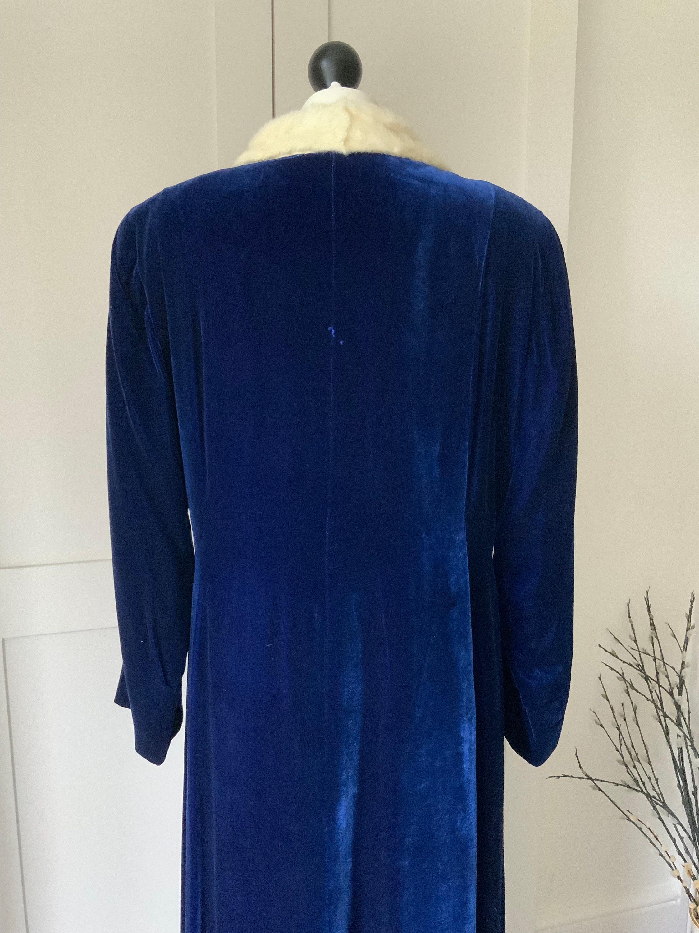 Vintage Rare 1940s Sapphire Blue Velvet Full Length Opera Coat Bespoke ...