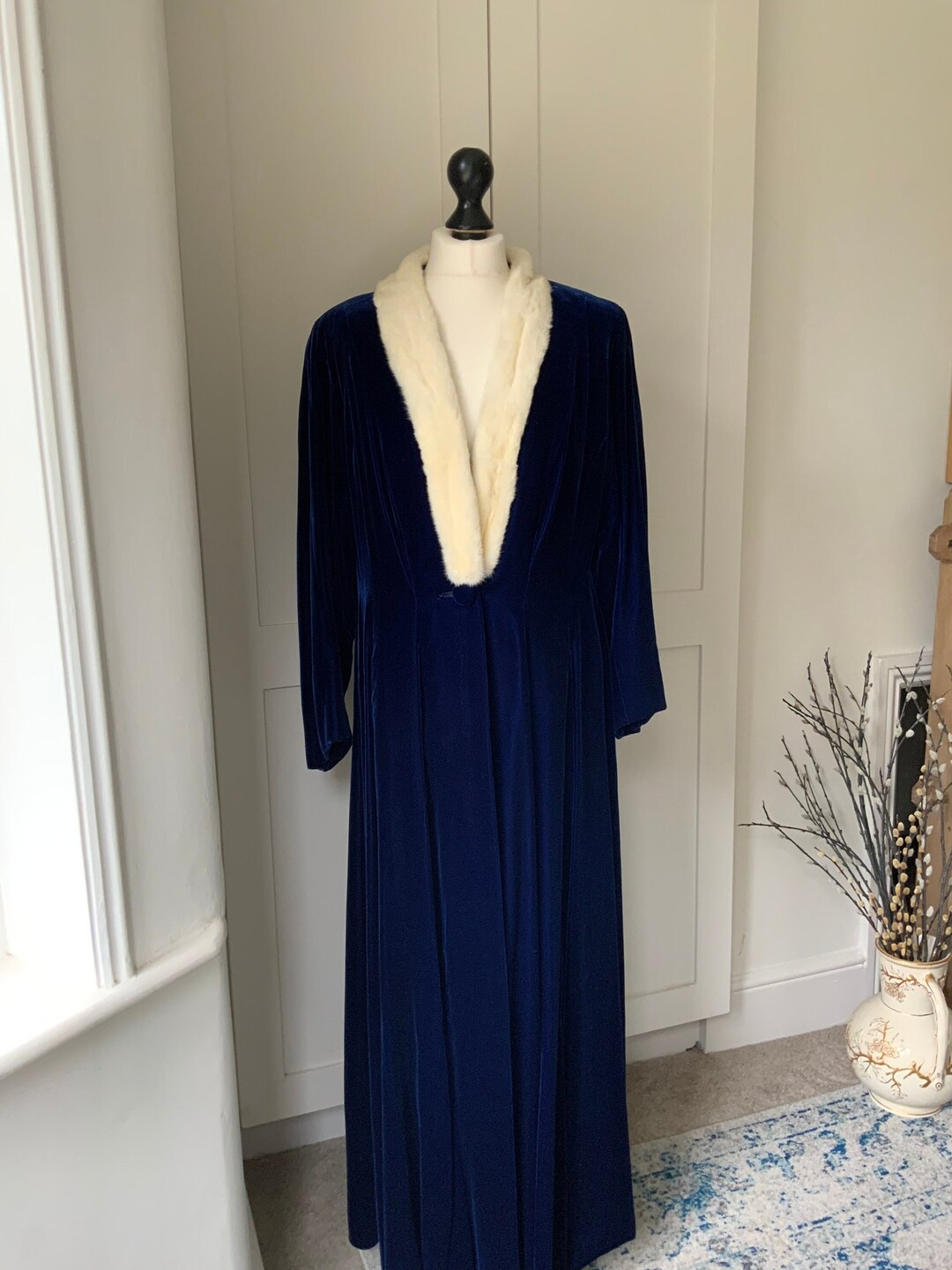 Vintage Rare 1940s Sapphire Blue Velvet Full Length Opera Coat Bespoke ...