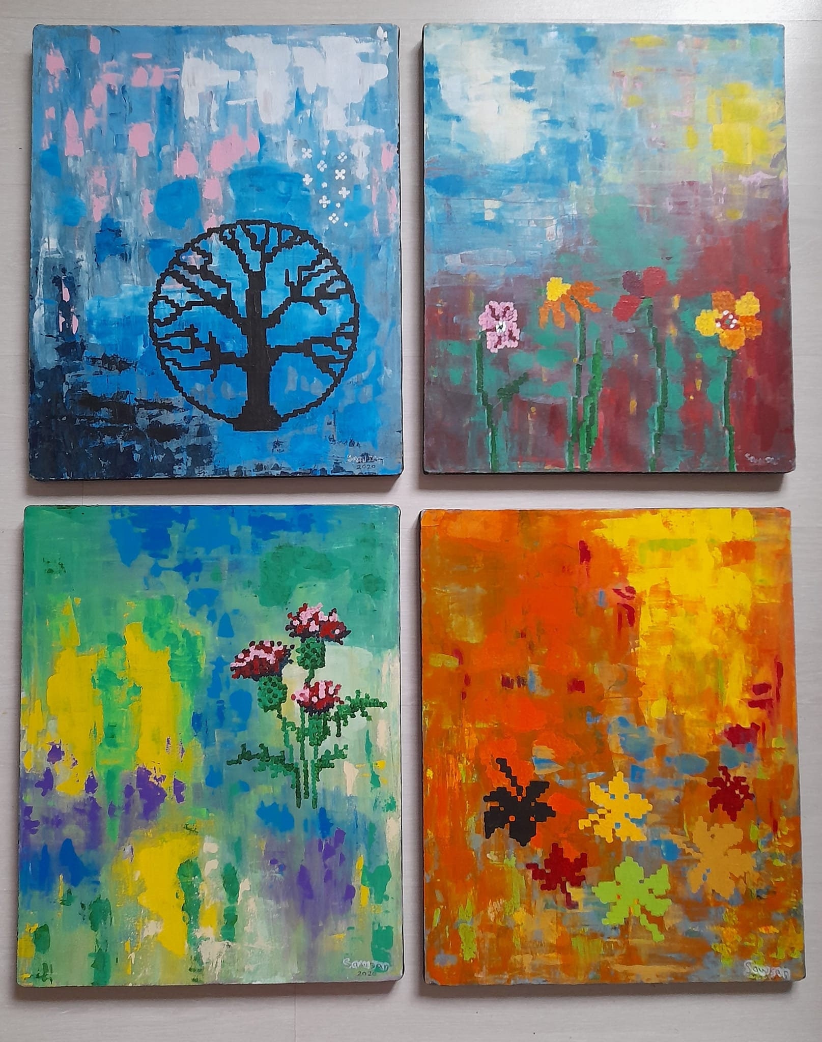 Quad -the Four Seasons - Signed - Four Paintings - Acrylic on Canvas ...