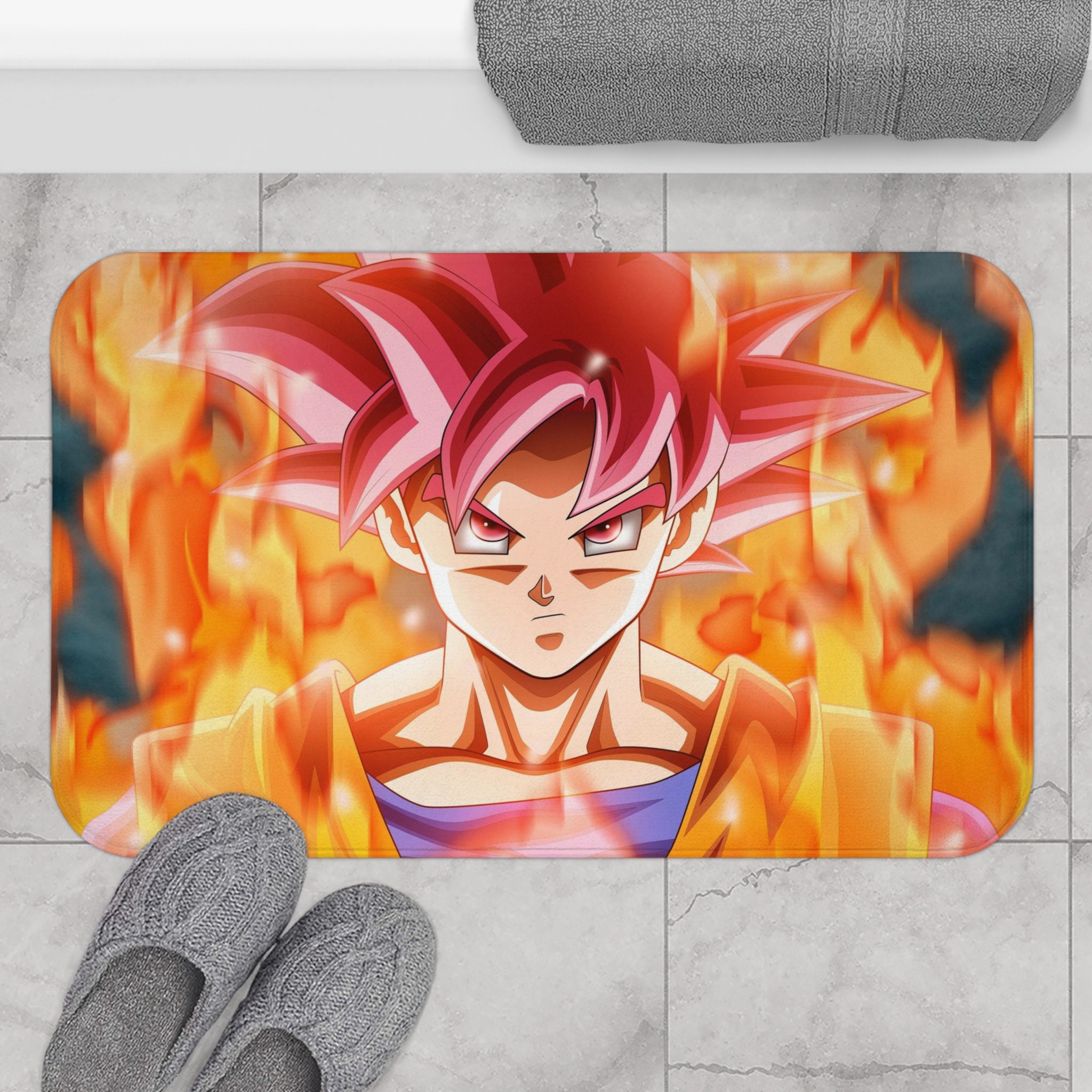 Dragon Ball Bath Mat, Goku Kaioken Red Hair, Kids Bath Mat, Shower Rug ...
