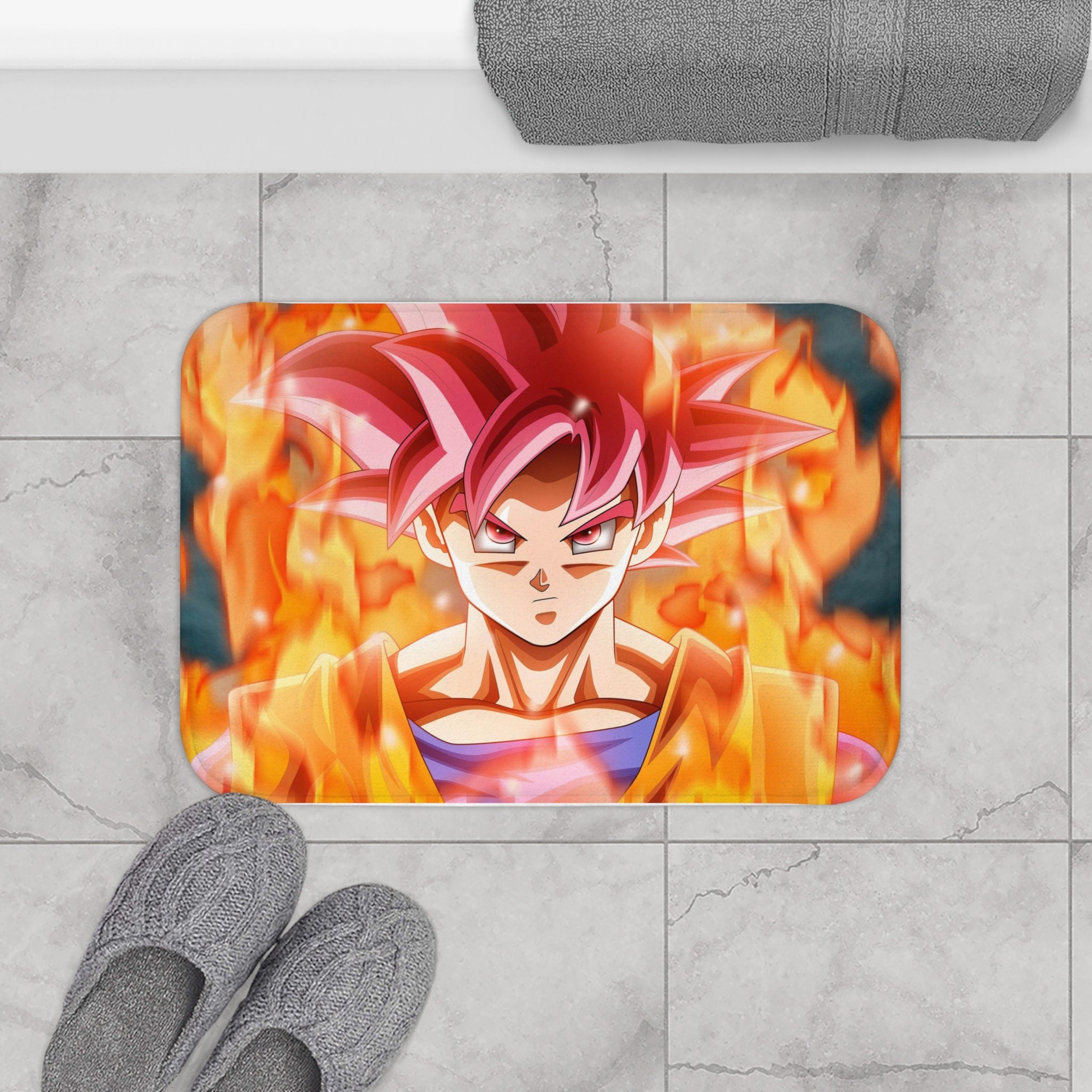 Dragon Ball Bath Mat, Goku Kaioken Red Hair, Kids Bath Mat, Shower Rug ...