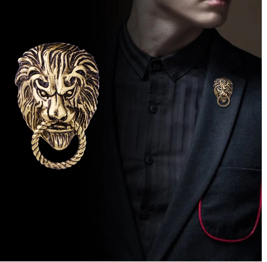 Retro Lion Head Animal Brooch for Men, Suit Shirt Jacket Collar Lapel ...