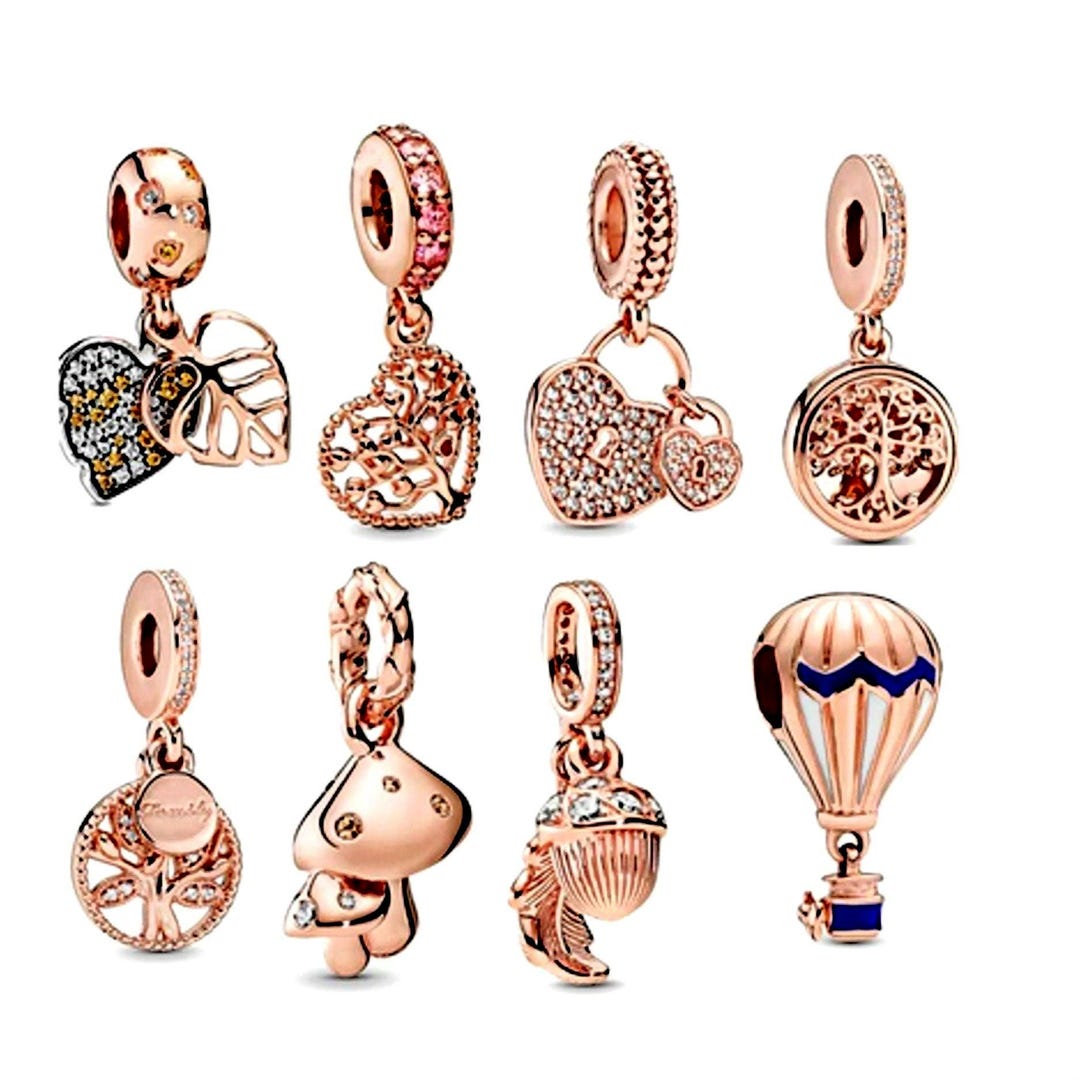 Rose Gold Heart Love Lock Tree Life Charms for Bracelet Charm Dangle ...