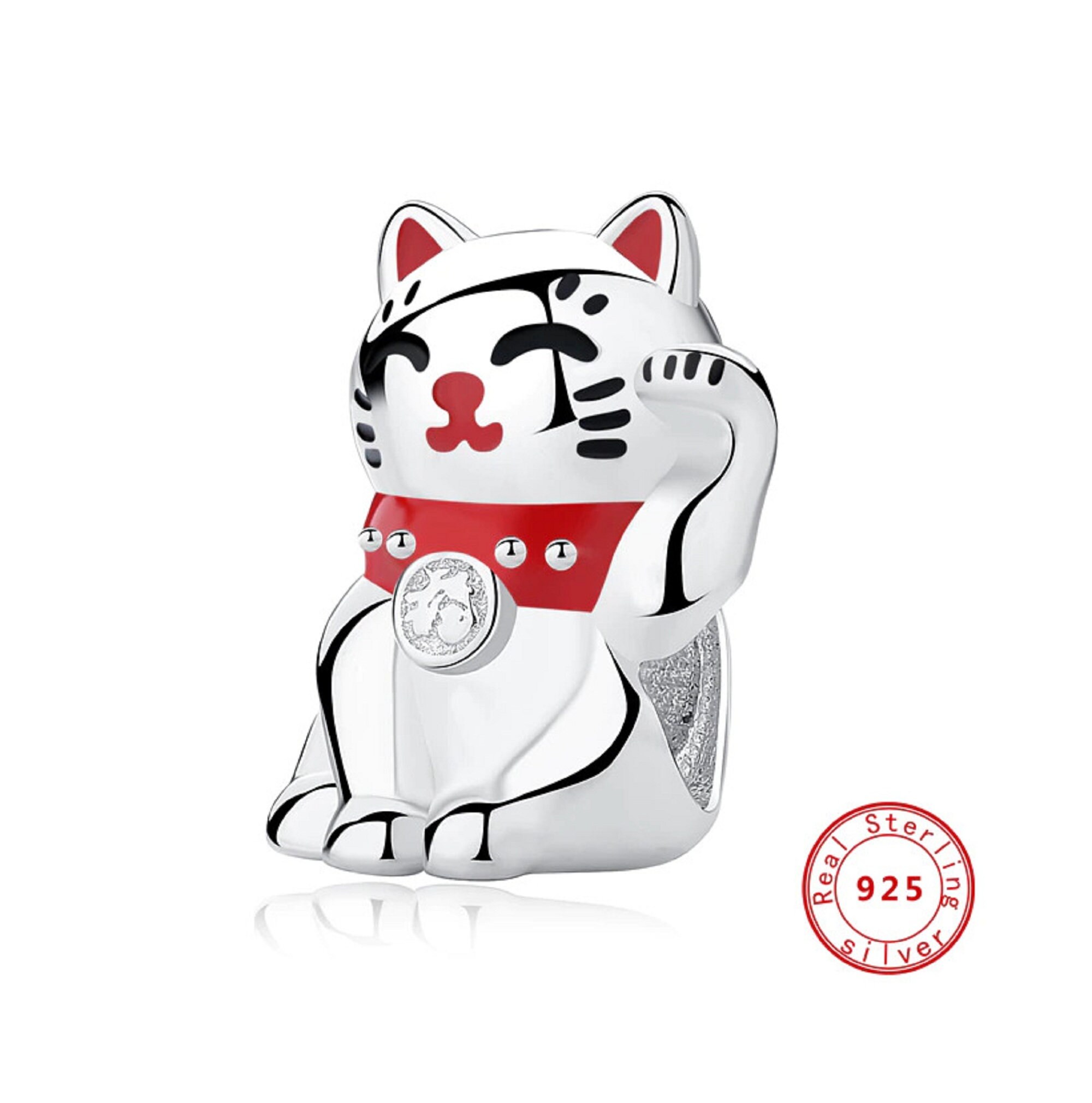 Maneki Neko Charms Fits Original Pandora Bracelet,925 Sterling Silver Fortune Cat Charm Beads ...