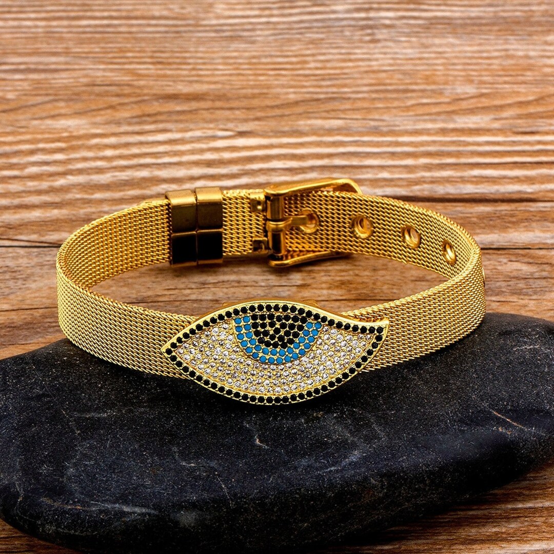 Reflexion Clip Charms With Mesh Bracelet, Evil Eye Golden Charms Fits ...