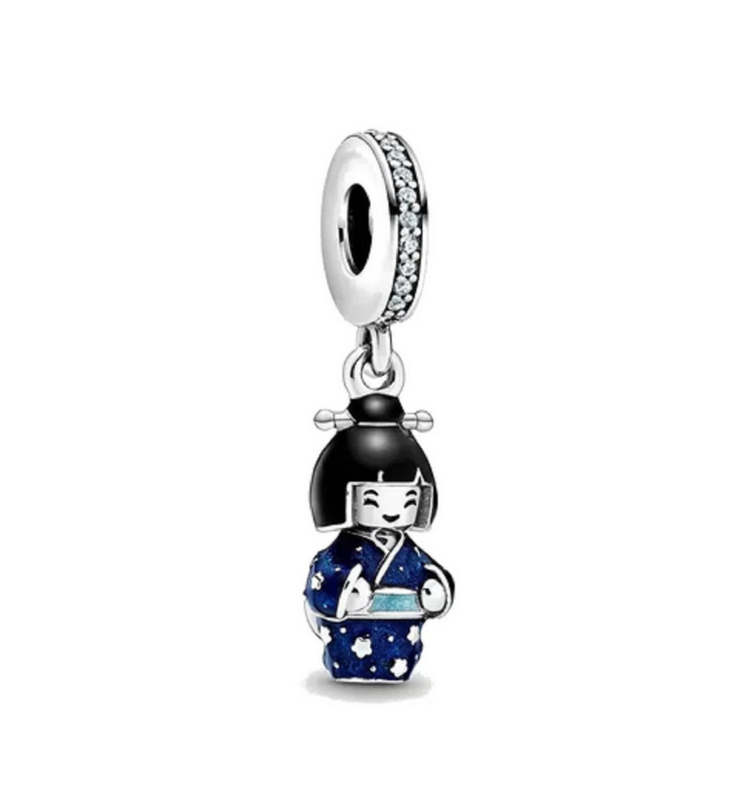 Japanese Doll in Blue Kimono Charms for Bracelet Charm, Dangle Charm ...