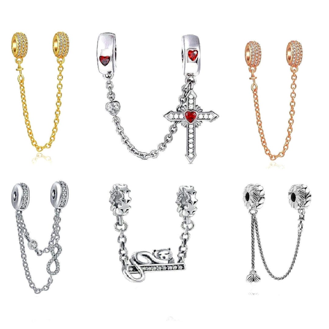 Safety Chain Charm Fits Pandora Bracelets, Heart Infinity Love Charm ...
