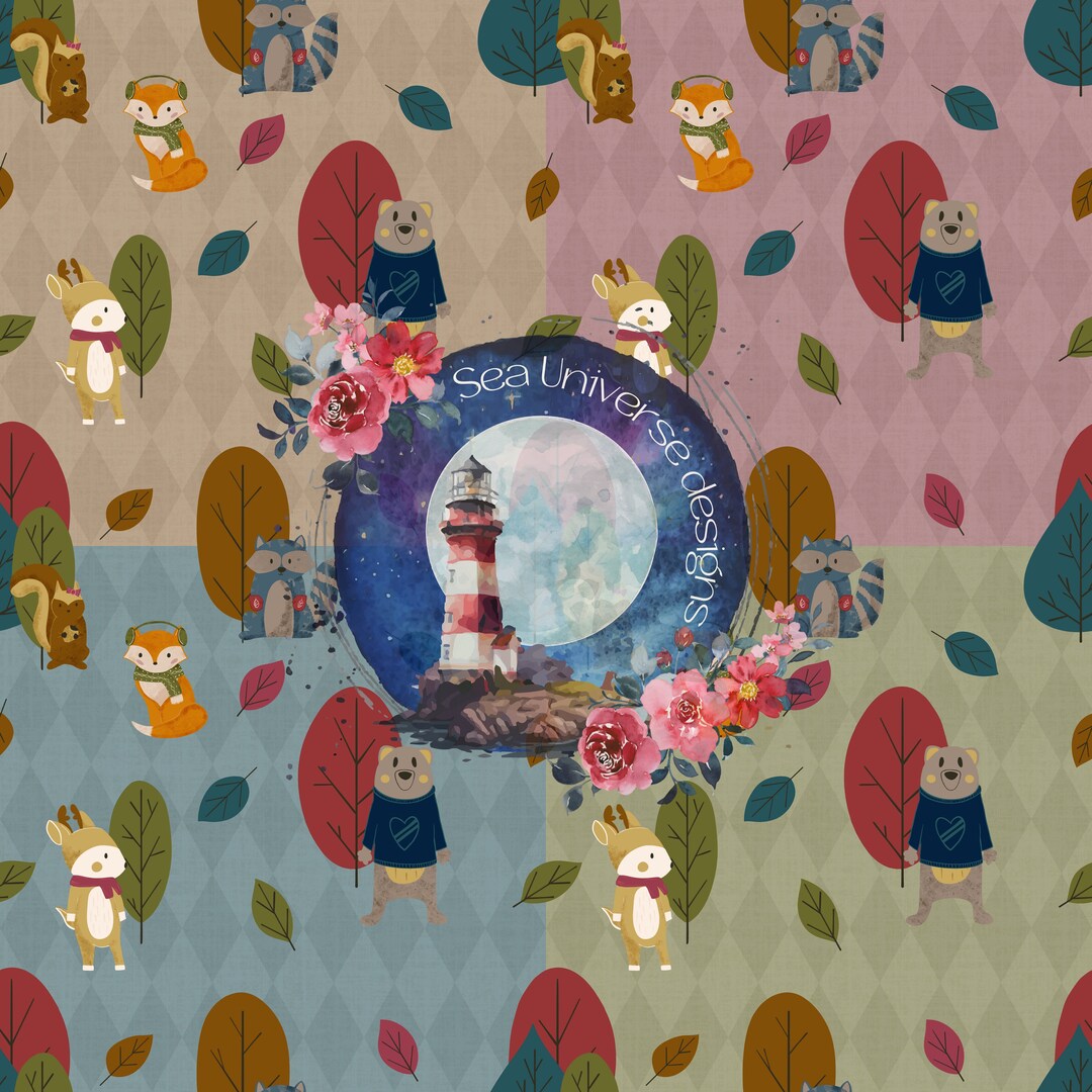 Woodland Animals, BUNDLE 4 Colors Seamless Design. Hand Drawn - Etsy