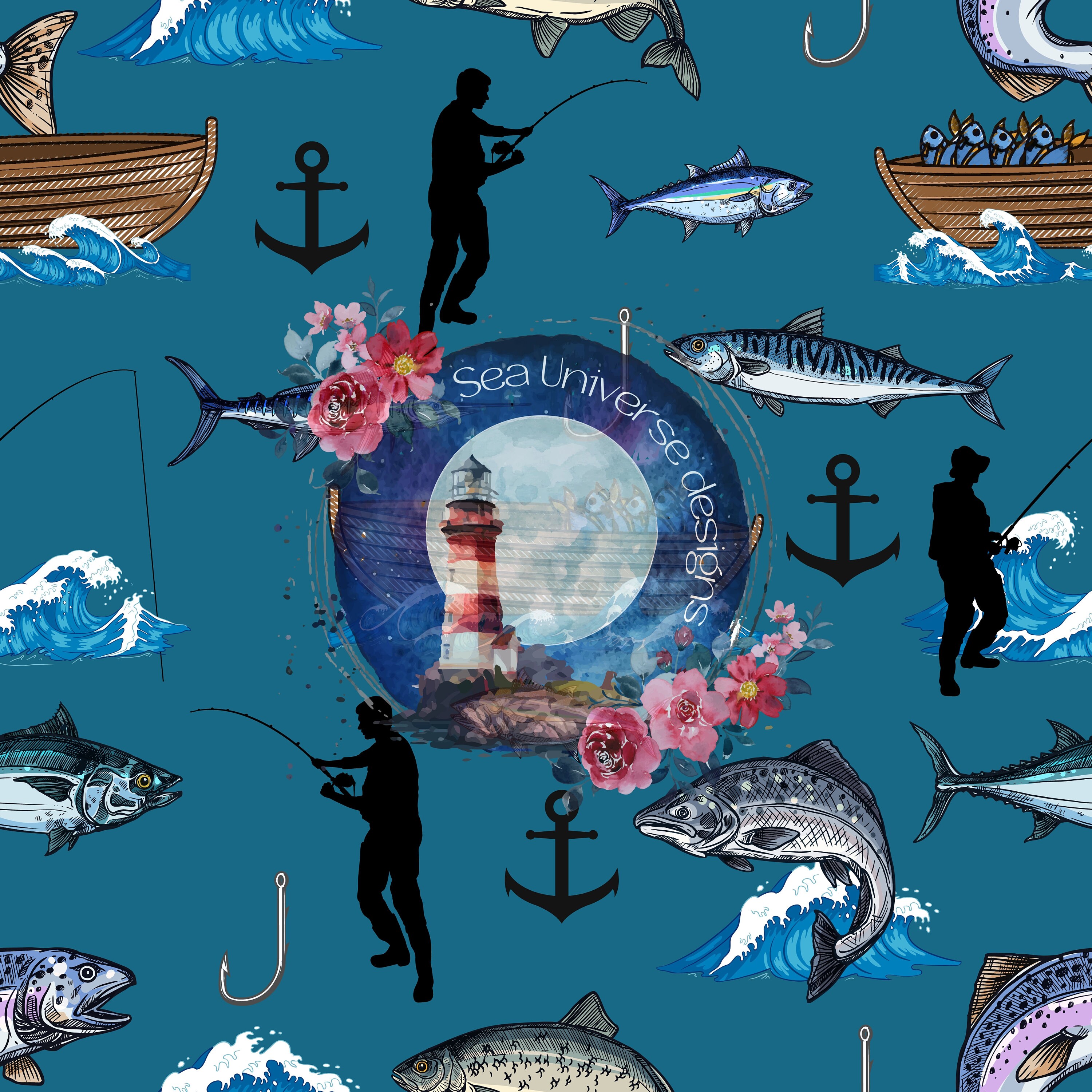 Fishing. DIGITAL FILE, Surface Pattern Design. - Etsy