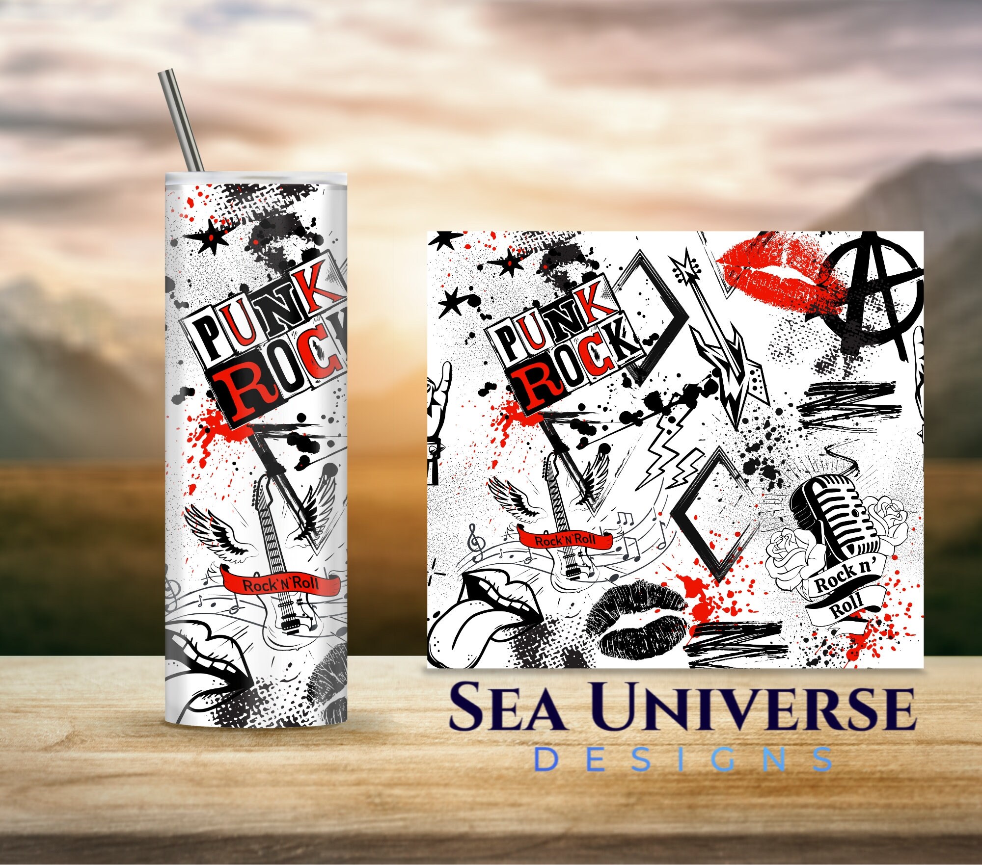 Punk Rock. 20oz Gobelet Mince PNG, Fini Droit 9.3"x8.2". Design ...