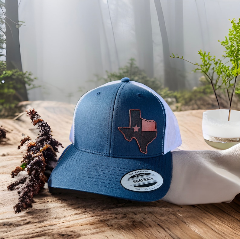 Texas State With Flag Leather Patch Hat, Custom Leather Patch Hats ...