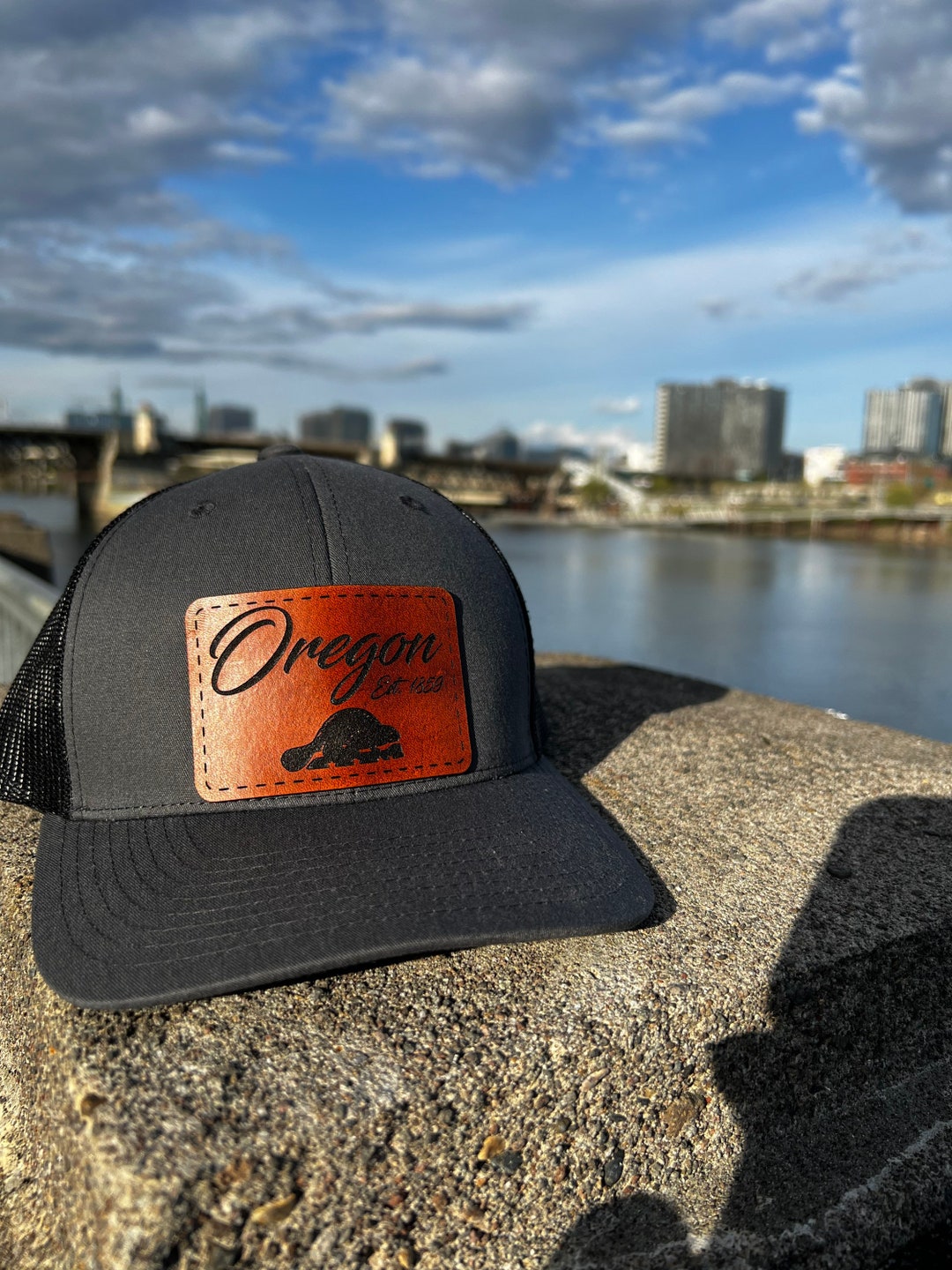 Oregon Leather Patch Hat, Custom Leather Patch Hats - Etsy