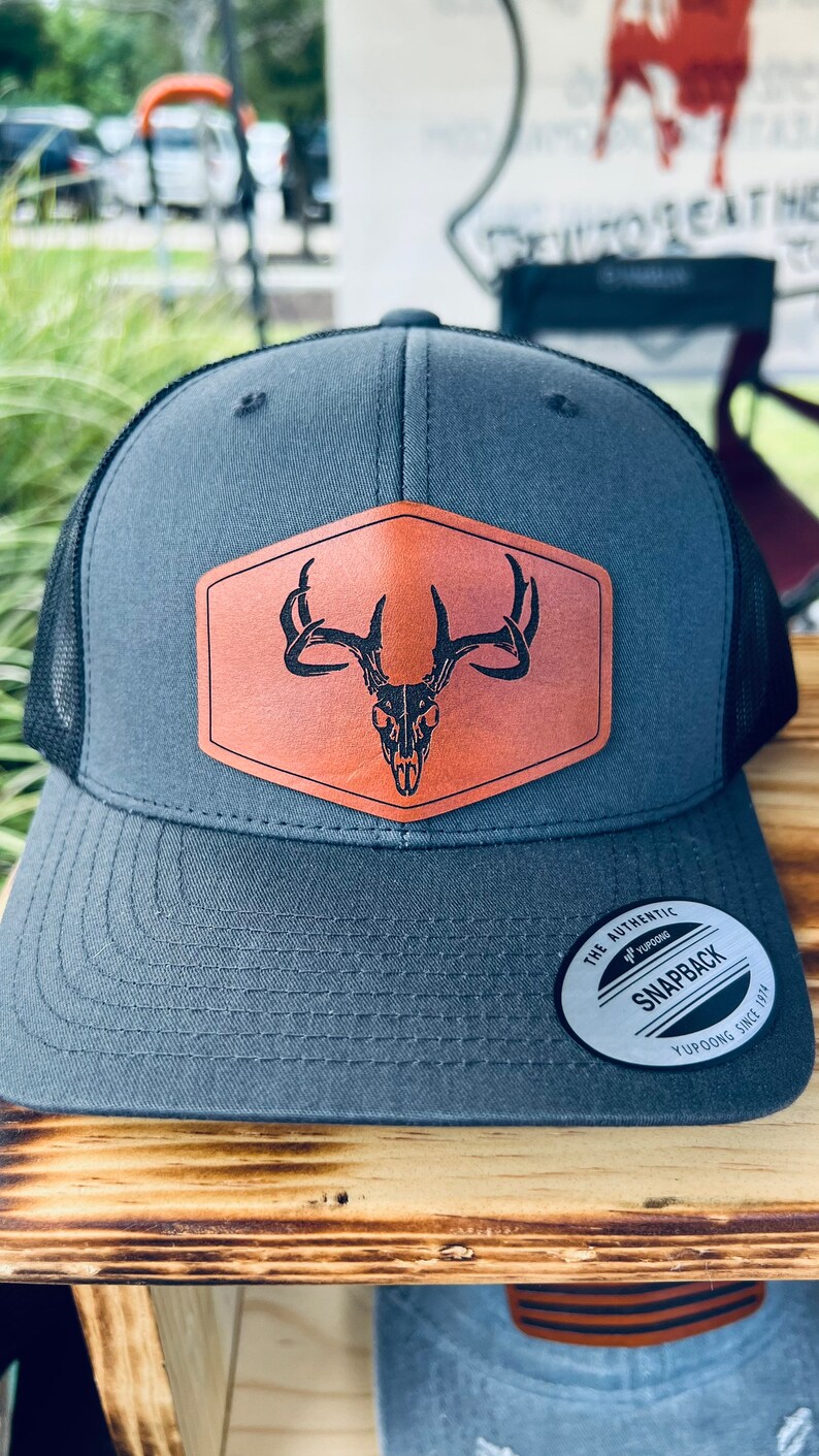 Deer Skull Leather Patch Hat, Custom Leather Patch Hats - Etsy