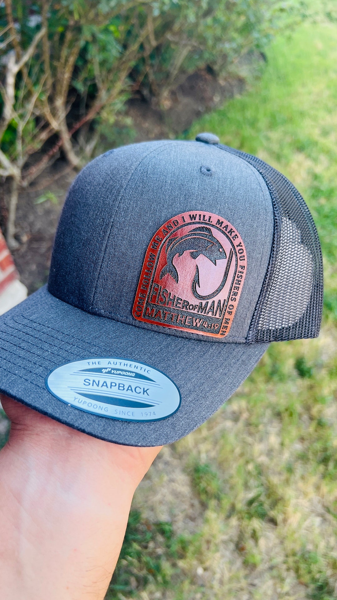 Fisher of Man, Matthew 4:19, Custom Leather Patch Hats **lady's ...