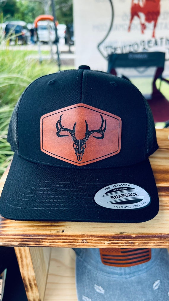 Deer Skull Leather Patch Hat Custom Leather Patch Hats - Etsy