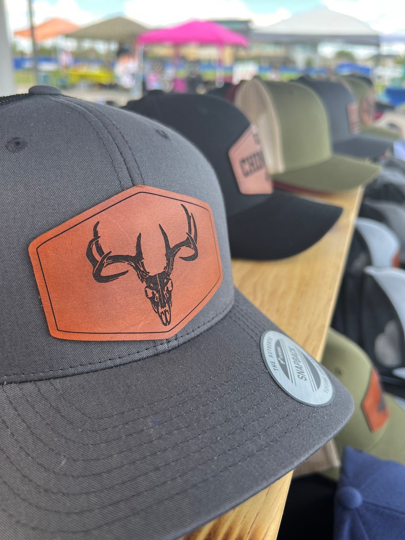 Deer Skull Leather Patch Hat, Custom Leather Patch Hats - Etsy