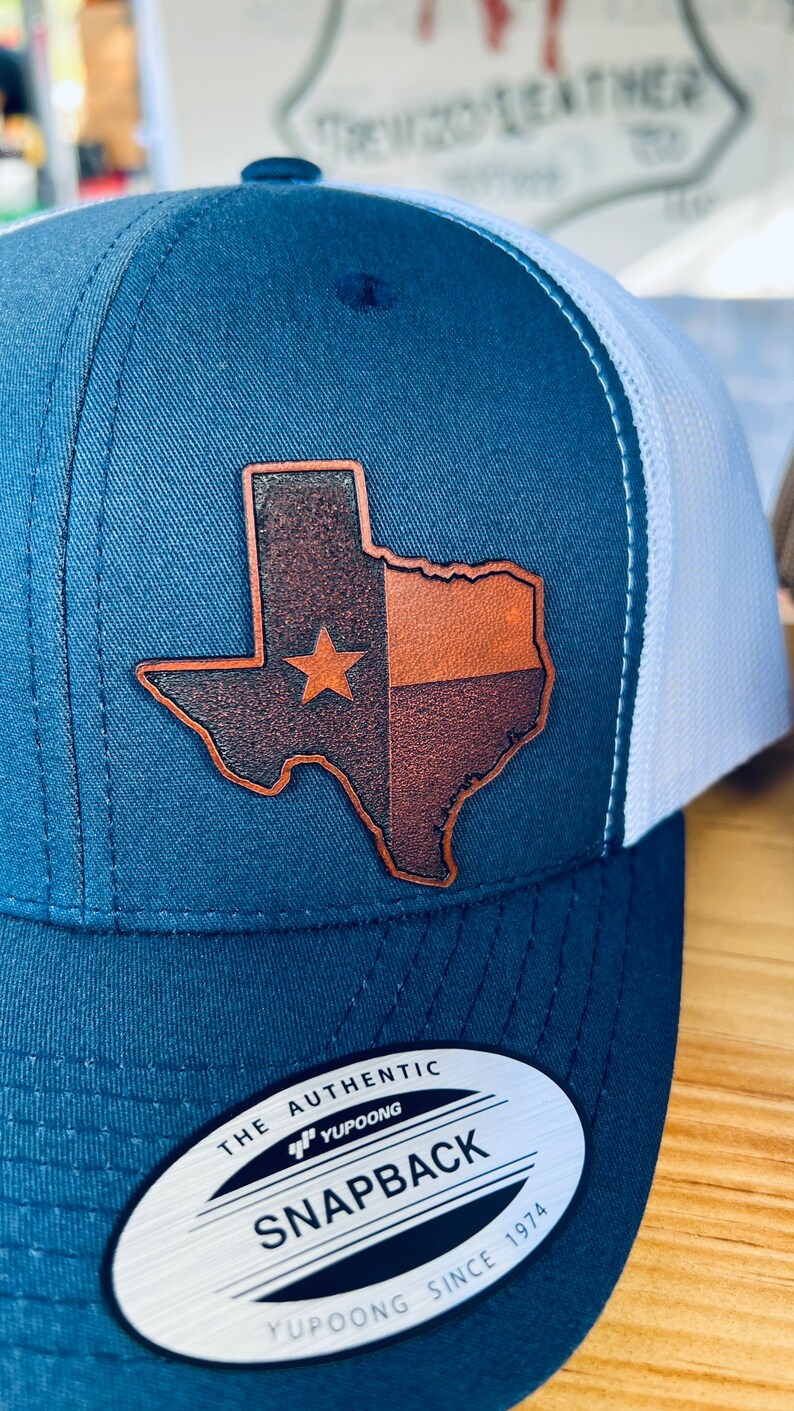 Texas State With Flag Leather Patch Hat Custom Leather Patch - Etsy