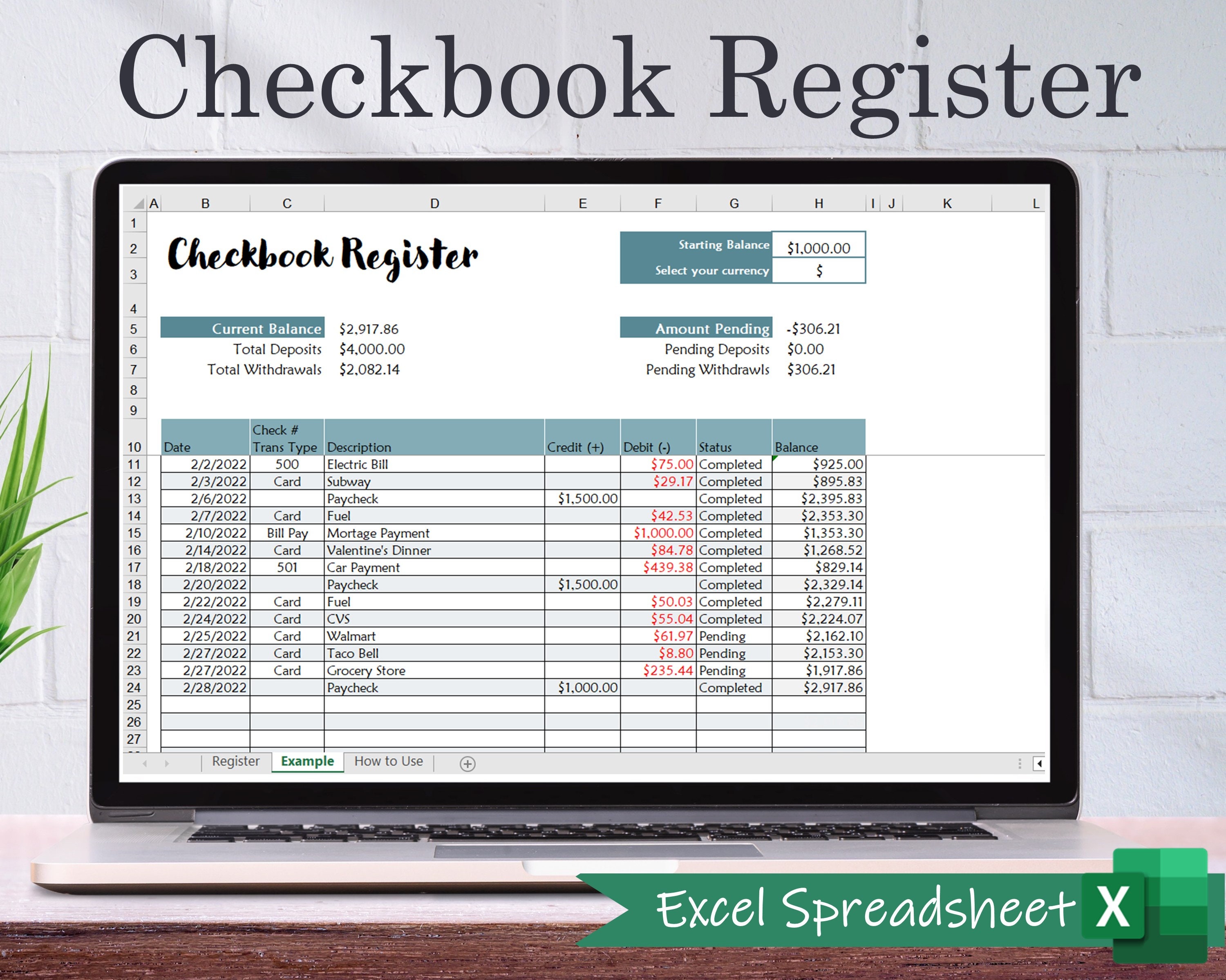 Digital Checkbook Register - MS Excel | Checkbook Template - Etsy
