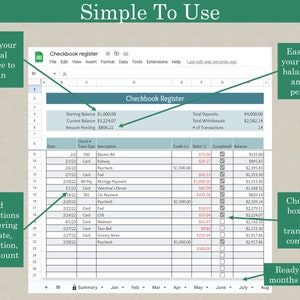 Digital Checkbook Register - Google Sheets | Checkbook Template - Etsy