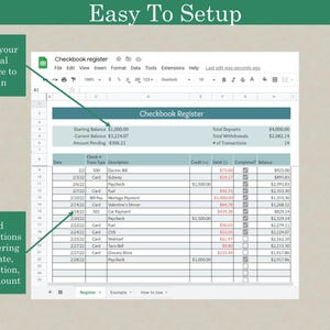 Digital Checkbook Register - Google Sheets | Checkbook Template - Etsy